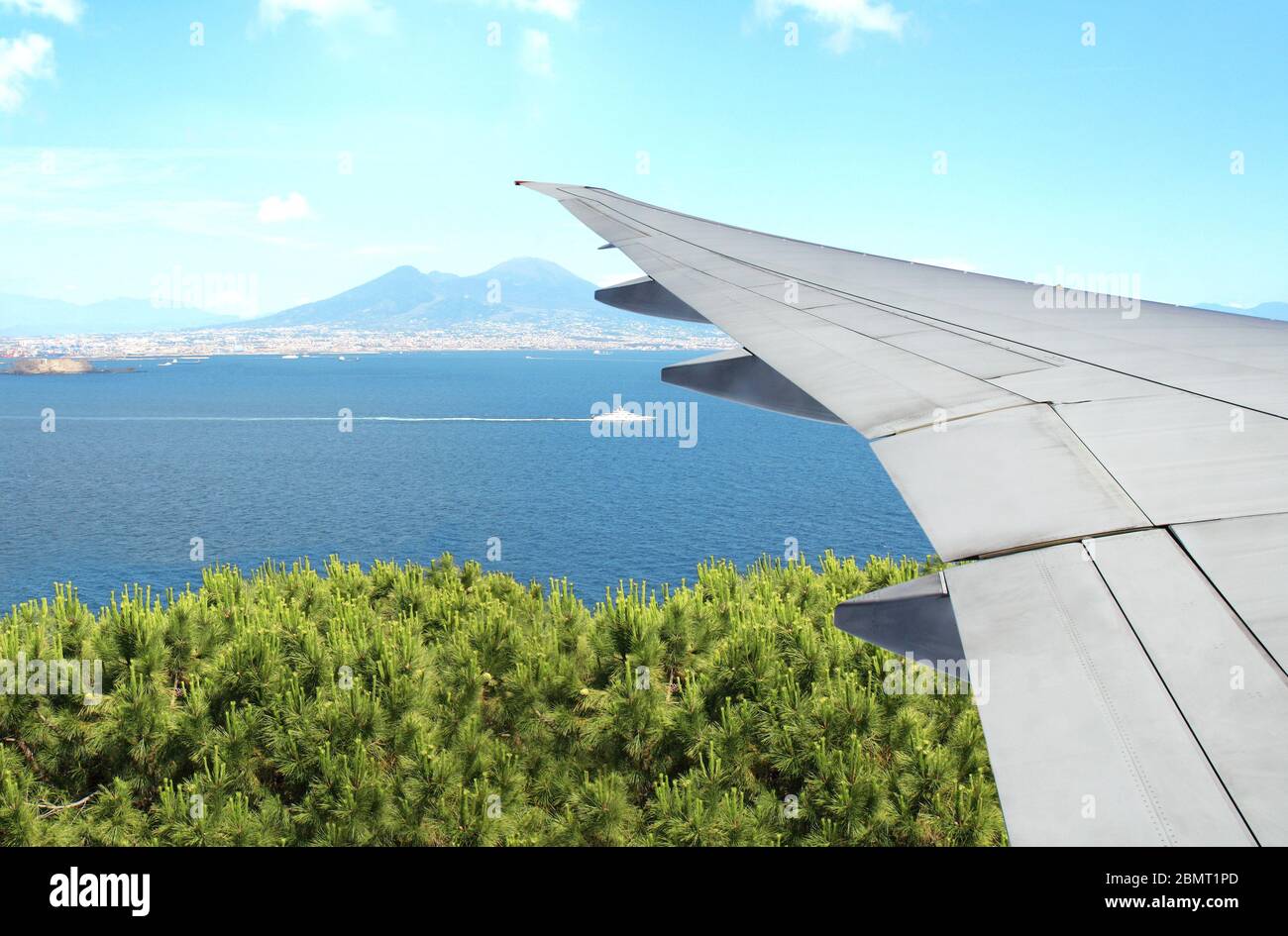 Traveling concept. Aerial view of Naples, volcano Mount Vesuvius and ...