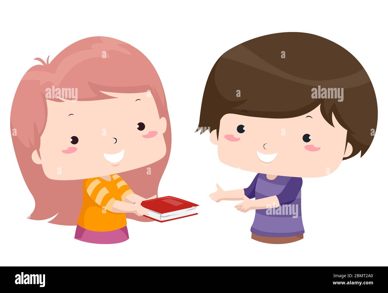 Illustration of a Kid Girl Giving a Book to His Friend Stock Photo - Alamy