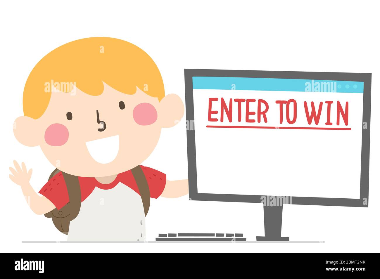Illustration of a Kid Boy Student Showing a Computer Monitor with Enter ...