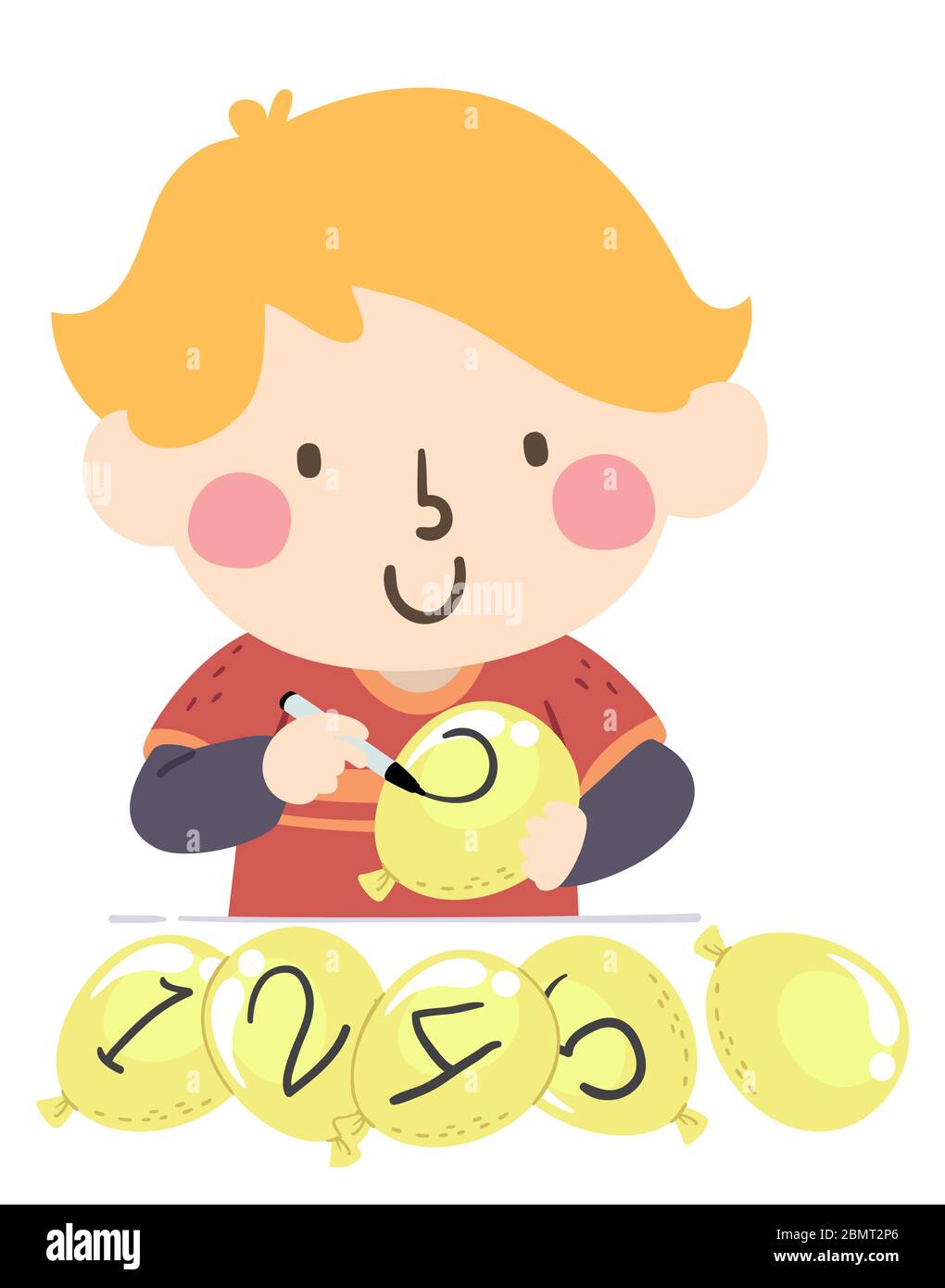 Illustration of a Kid Boy Writing Numbers on Balloons Using Permanent ...