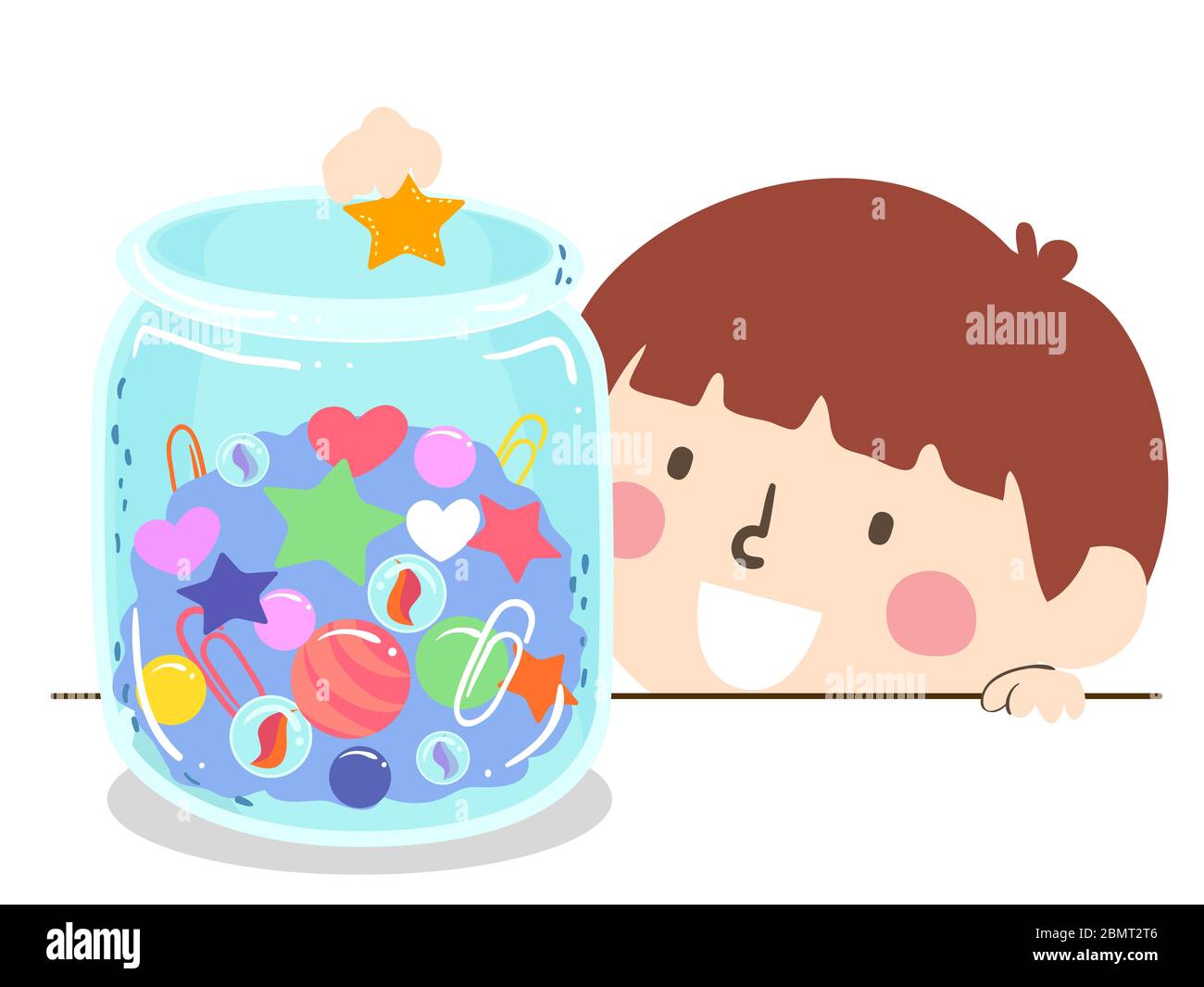 Illustration of a Kid Boy Placing a Star Inside a Big Jar Full of ...
