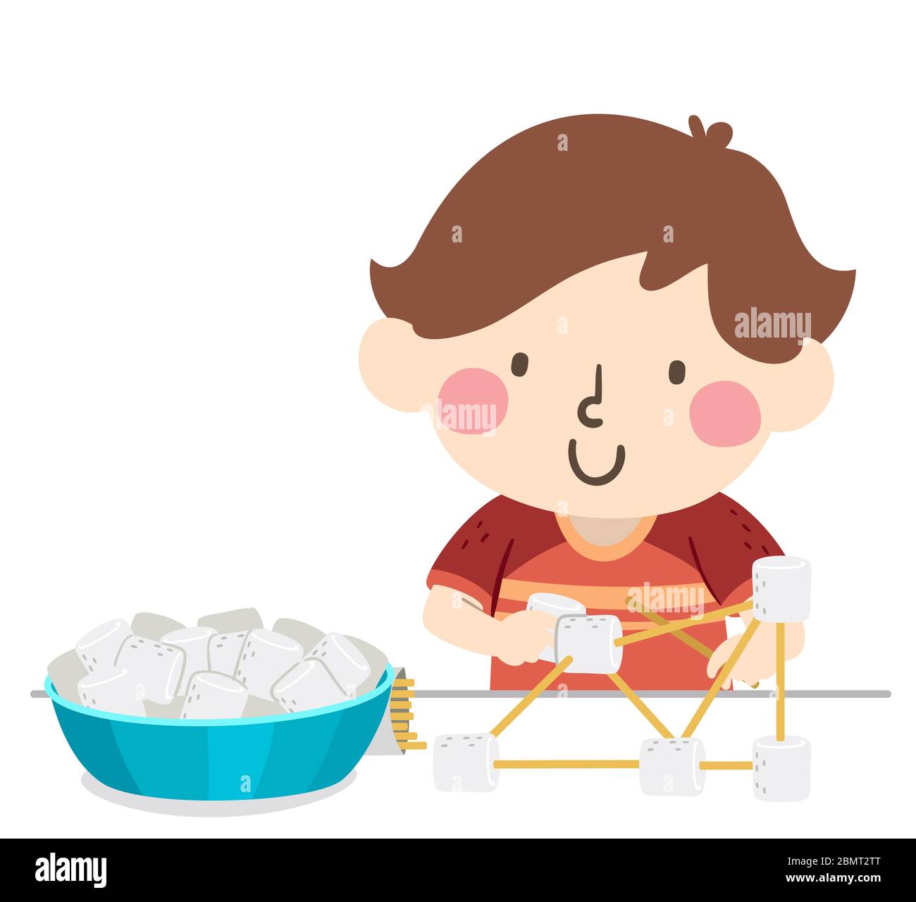 Illustration of a Kid Boy Using Uncooked Spaghetti Noodles and Giant ...