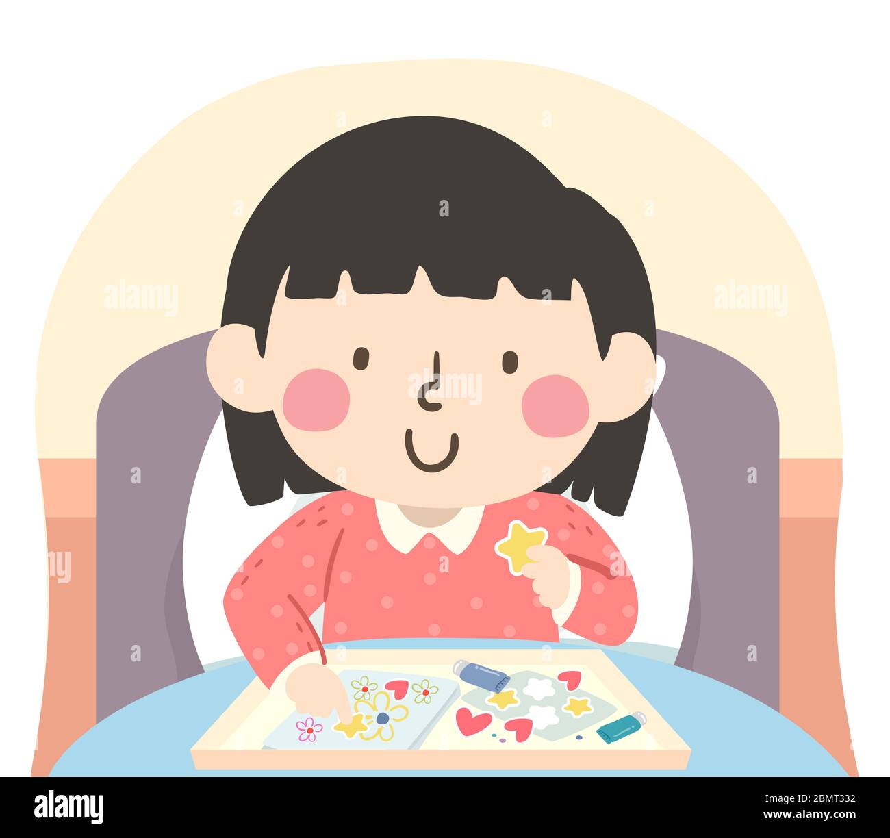 Illustration of a Sick Kid Girl Doing Art Craft on a Tray in Bed Stock ...