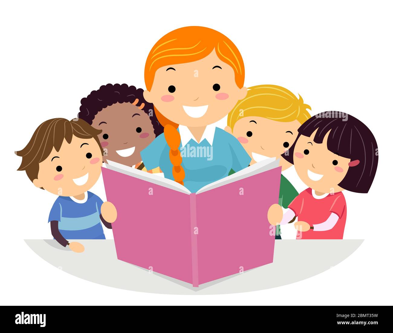 Illustration of a Stickman Teenage Girl Reading a Book to Children ...