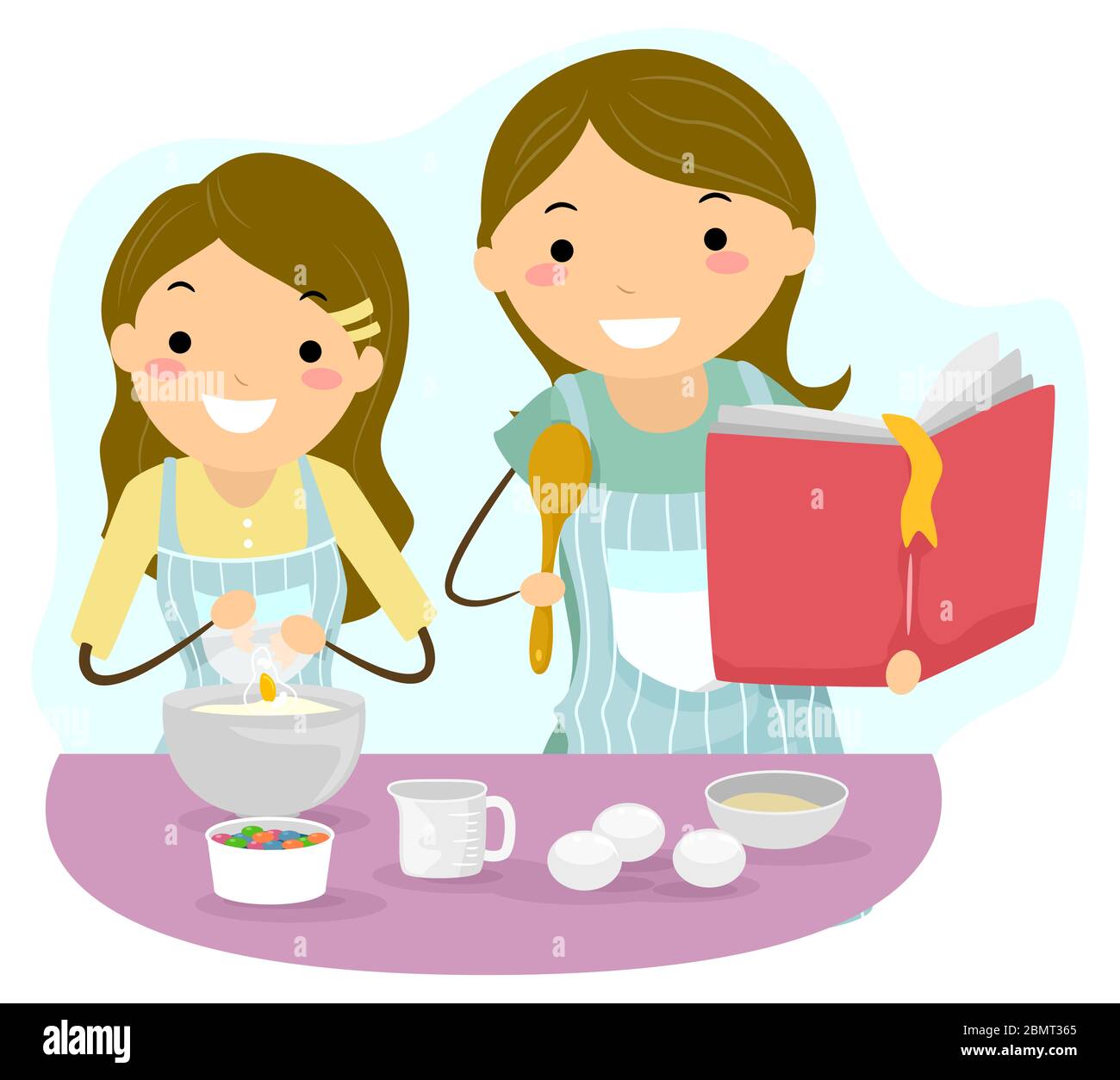 Illustration of a Stickman Teenage Girl Baking with Mother, Cracking an ...