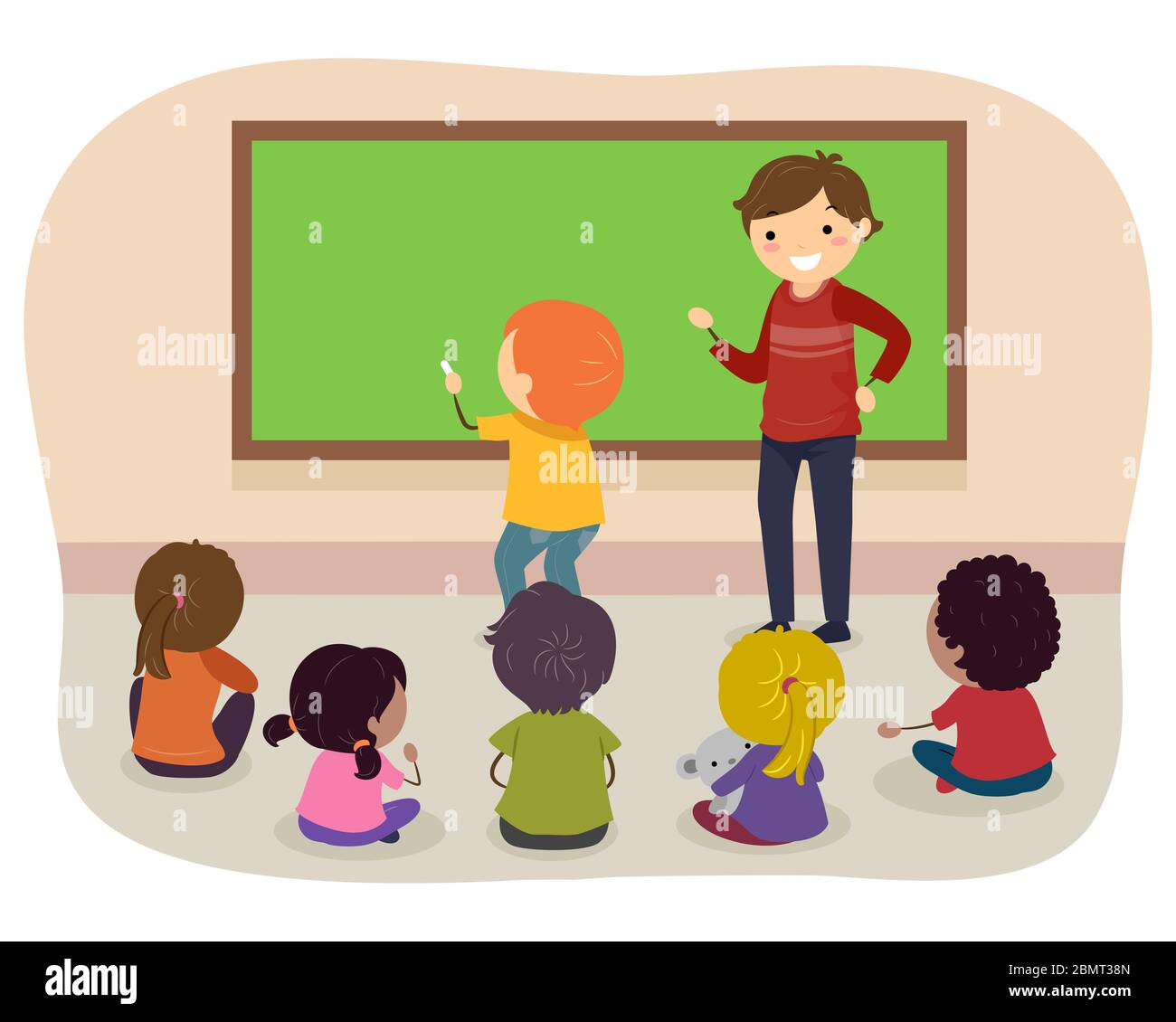Illustration of Stickman Teenage Guy in Classroom Using Blackboard and ...