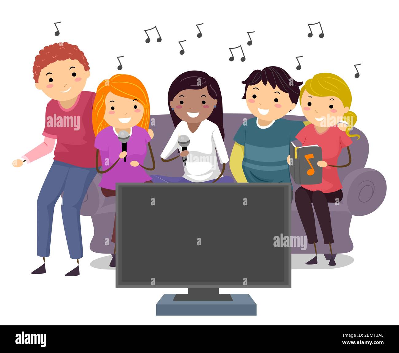 Illustration of Stickman Teenage Girls and Guys Holding Microphone and ...