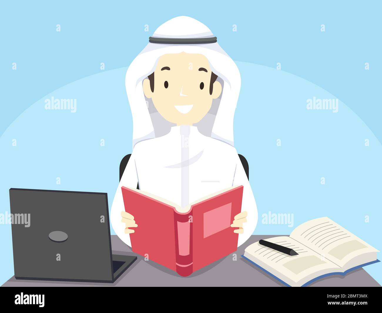 Illustration of a Teenage Muslim Guy Wearing White Headdress and ...