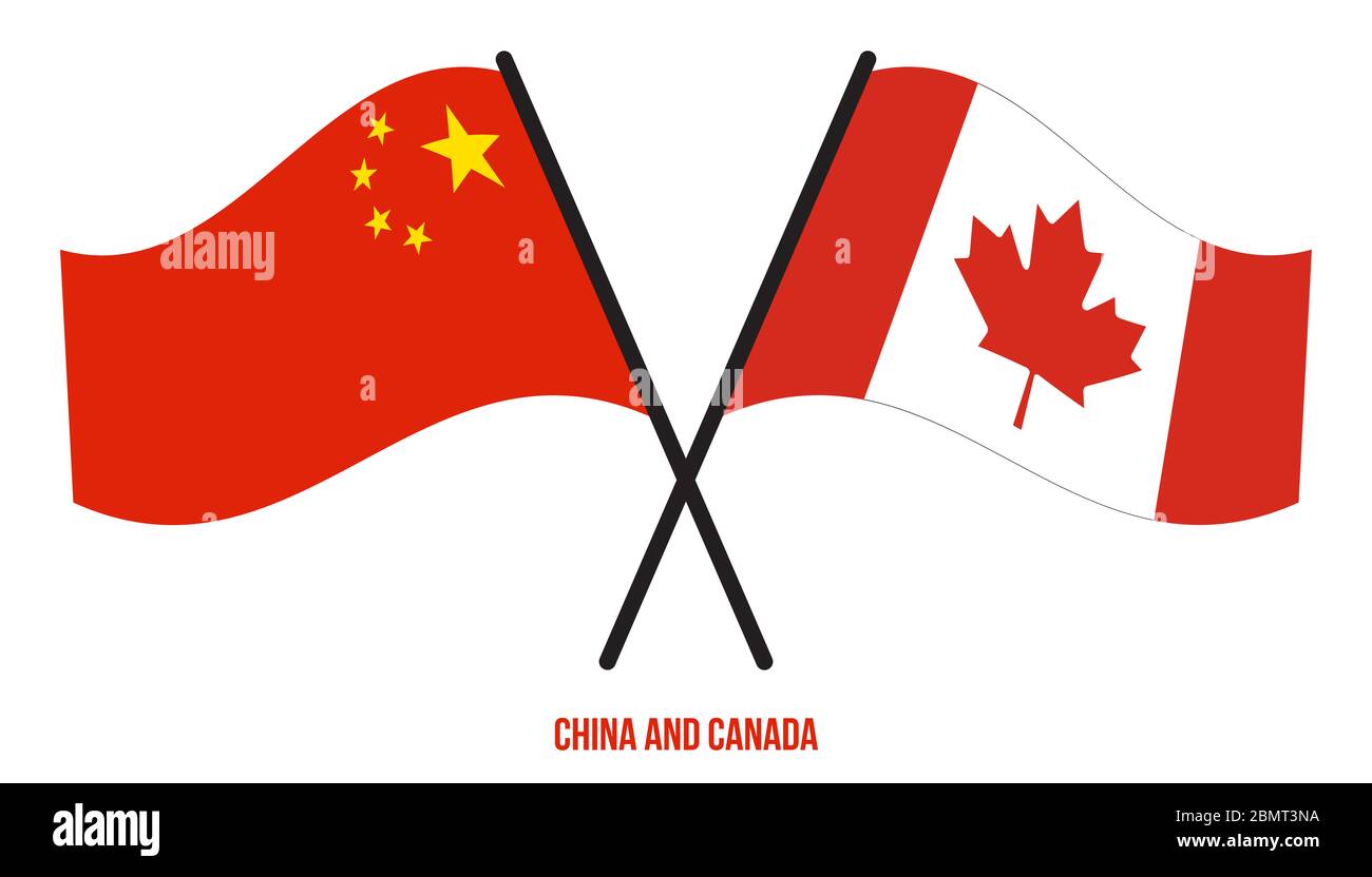 China and Canada Flags Crossed And Waving Flat Style. Official ...