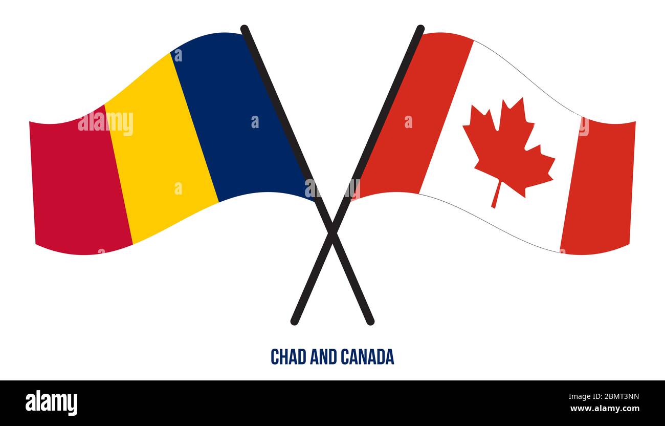 Chad and Canada Flags Crossed And Waving Flat Style. Official ...