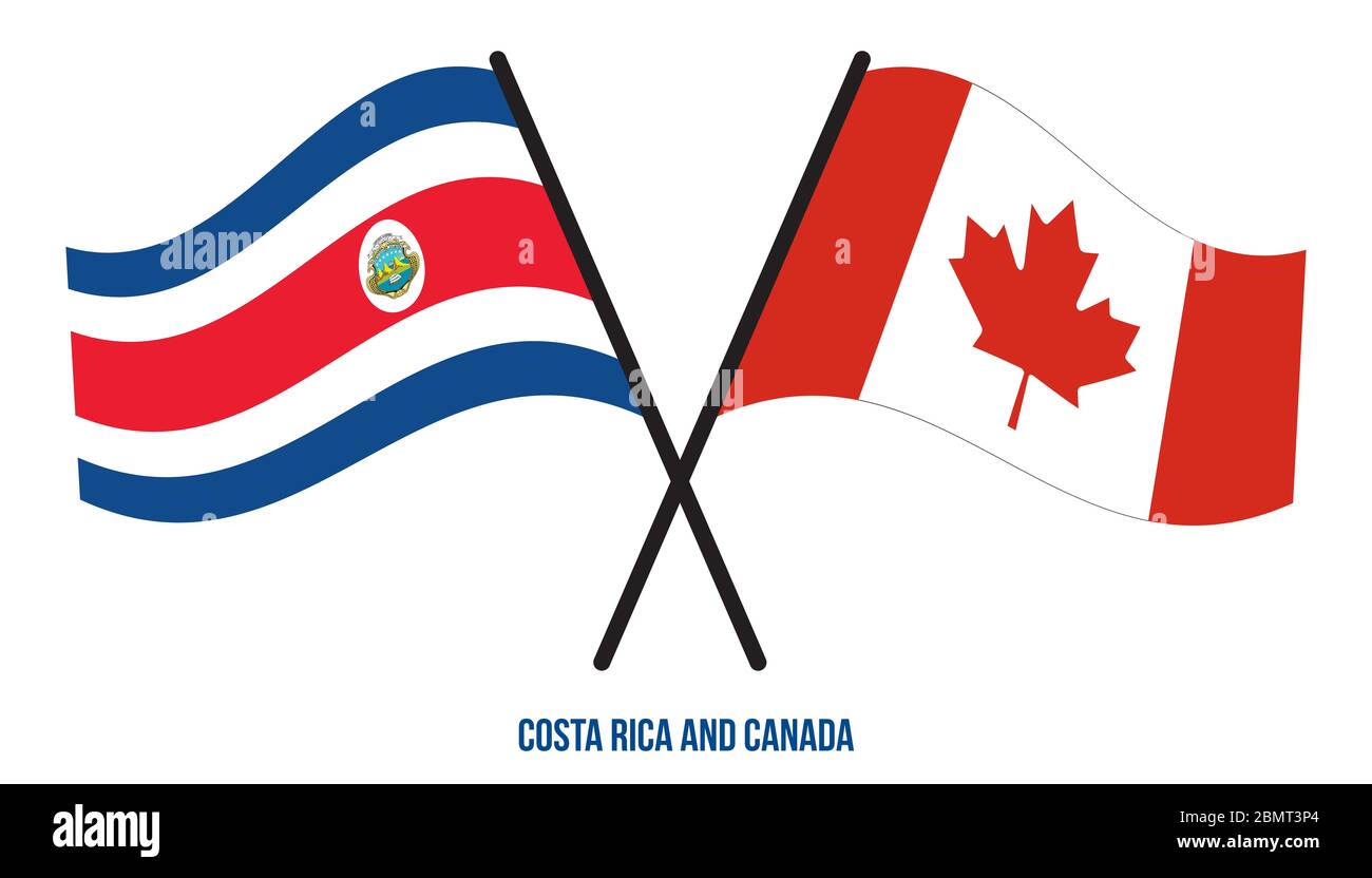 Costa Rica and Canada Flags Crossed And Waving Flat Style. Official ...