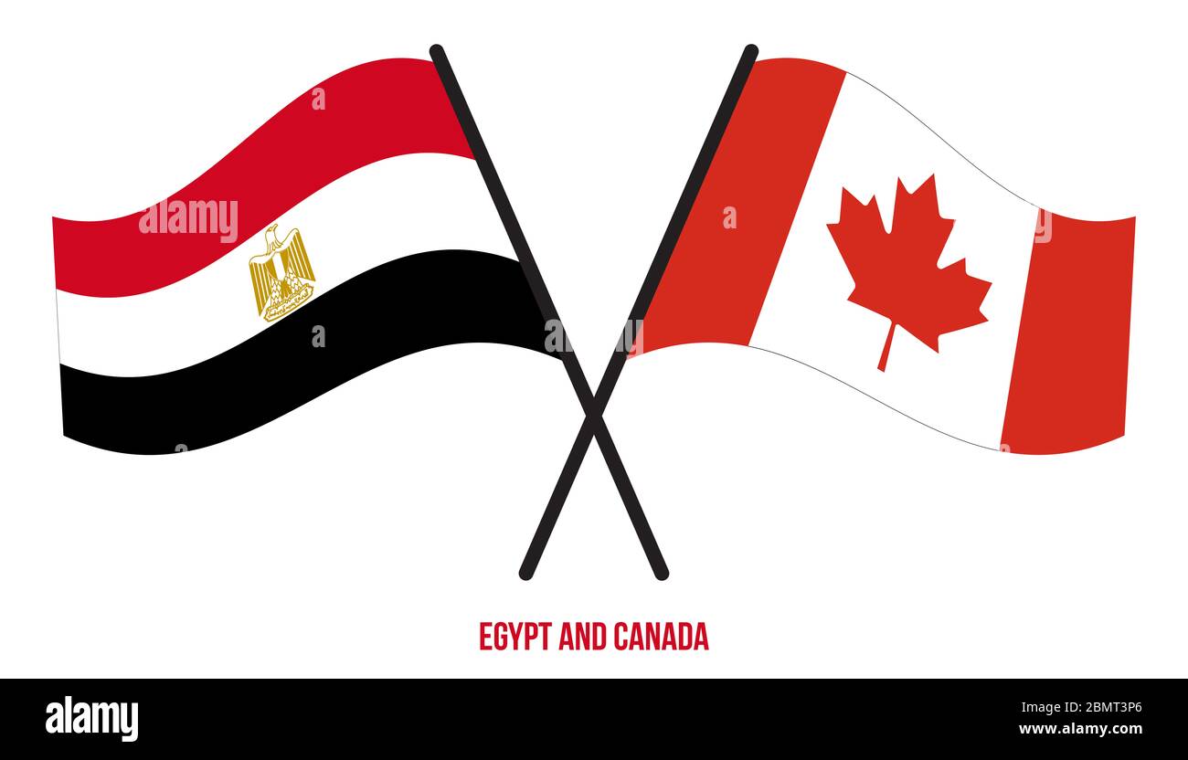 Egypt and Canada Flags Crossed And Waving Flat Style. Official ...