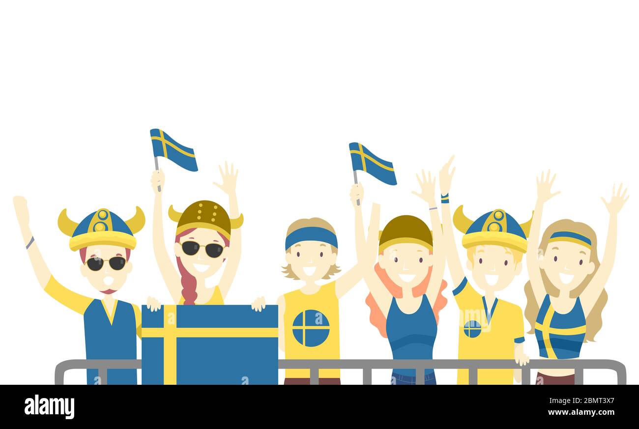 Illustration of Teenage Girls and Guys Wearing Sweden Flag and Vikings ...