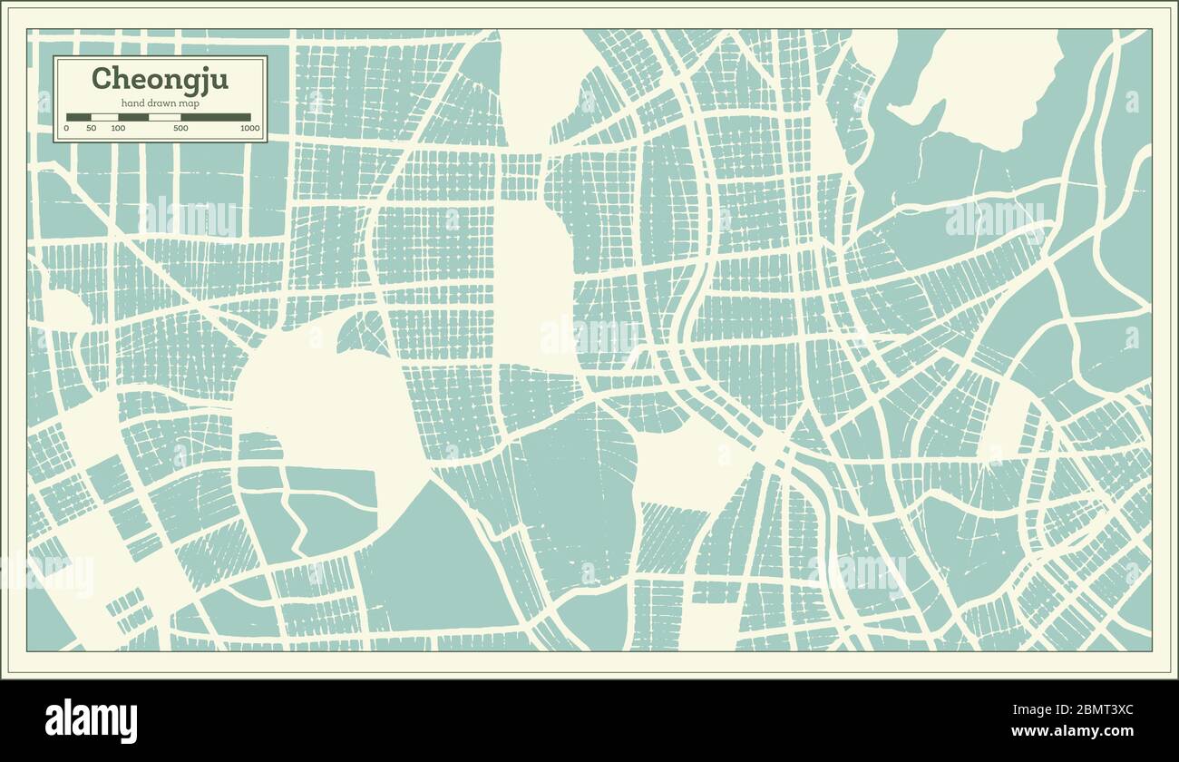Cheongju South Korea City Map in Retro Style. Outline Map. Vector ...