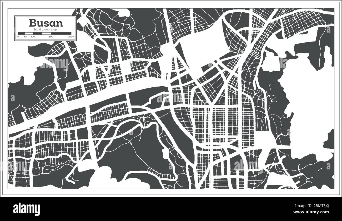 Busan South Korea City Map in Retro Style. Outline Map. Vector ...