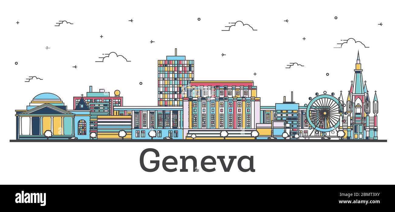 Outline Geneva Switzerland City Skyline with Color Buildings Isolated ...