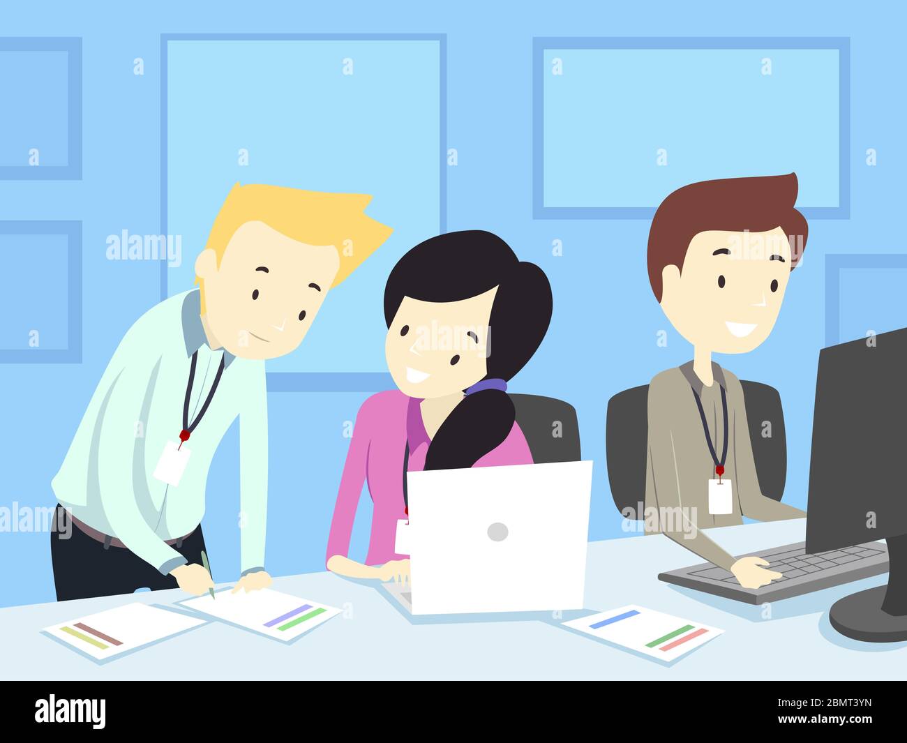 Illustration of Teenage Girl and Guys Intern Working in the Office ...