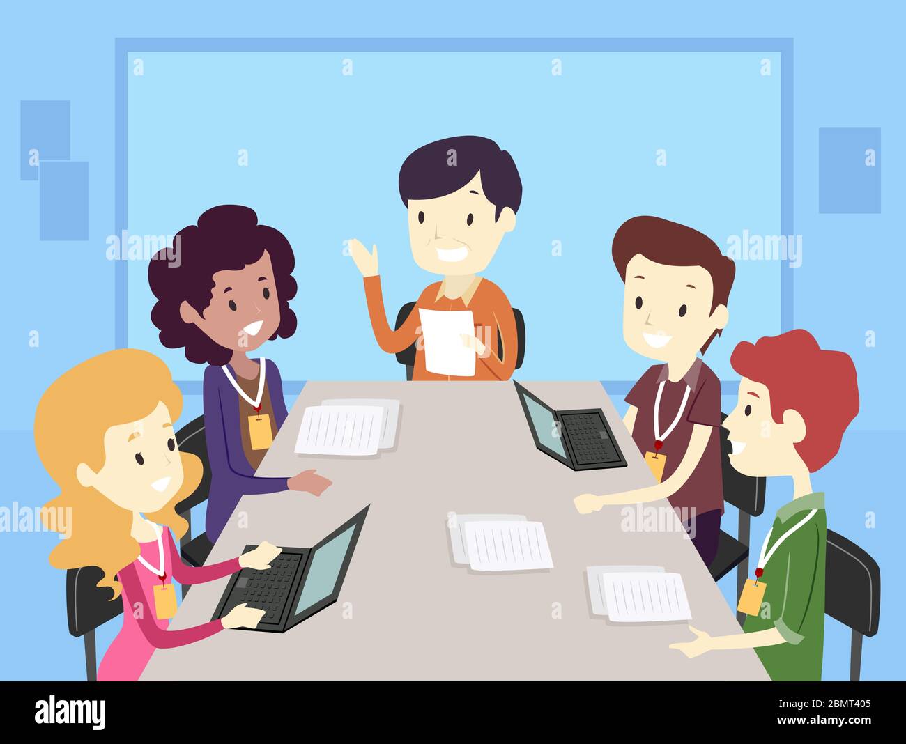 Illustration of Teenage Girls and Guys Intern Having an Orientation ...