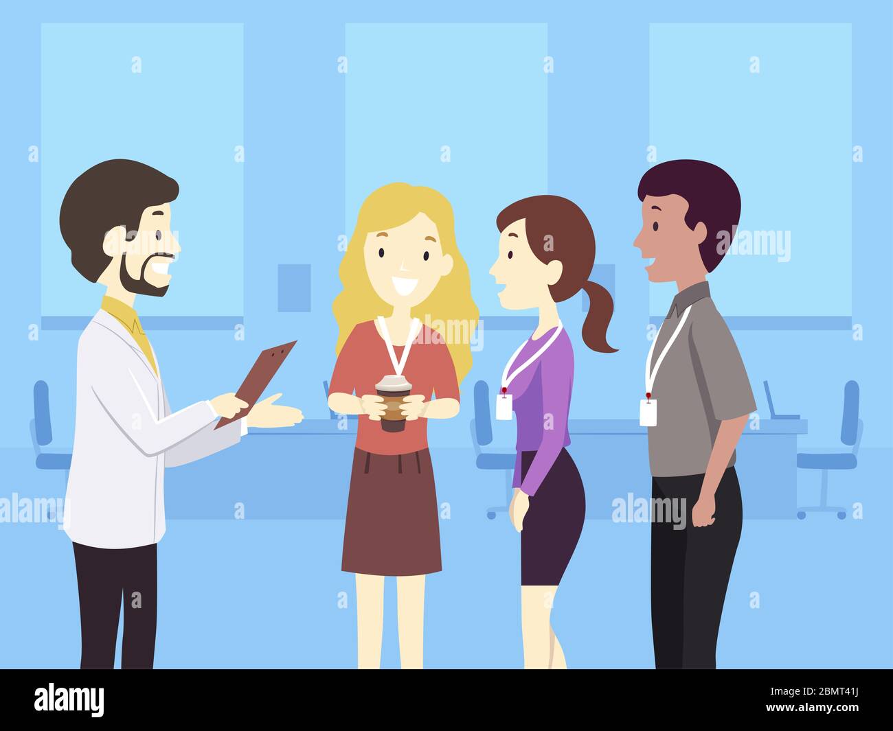 Illustration of a Man Talking and Assigning Tasks to Teenage Girls and ...