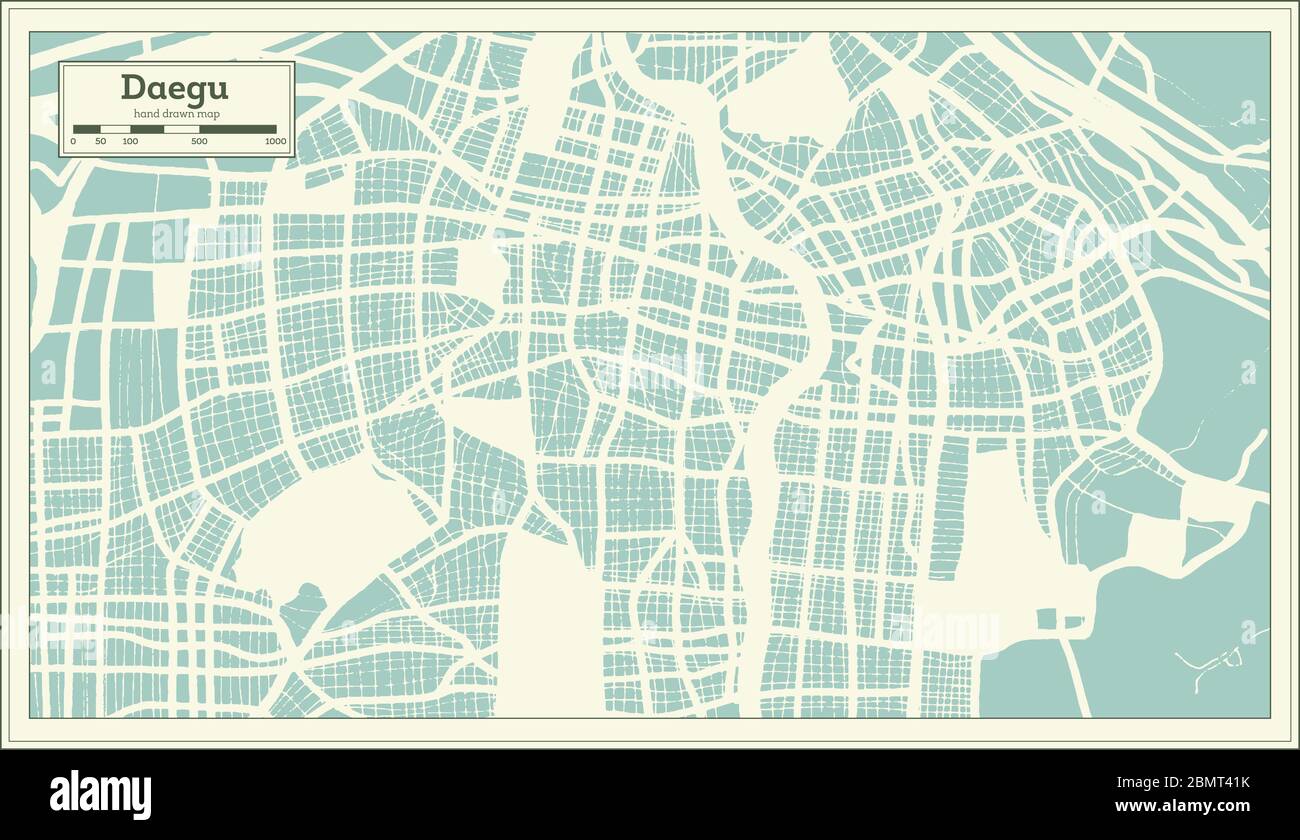 Daegu South Korea City Map in Retro Style. Outline Map. Vector ...