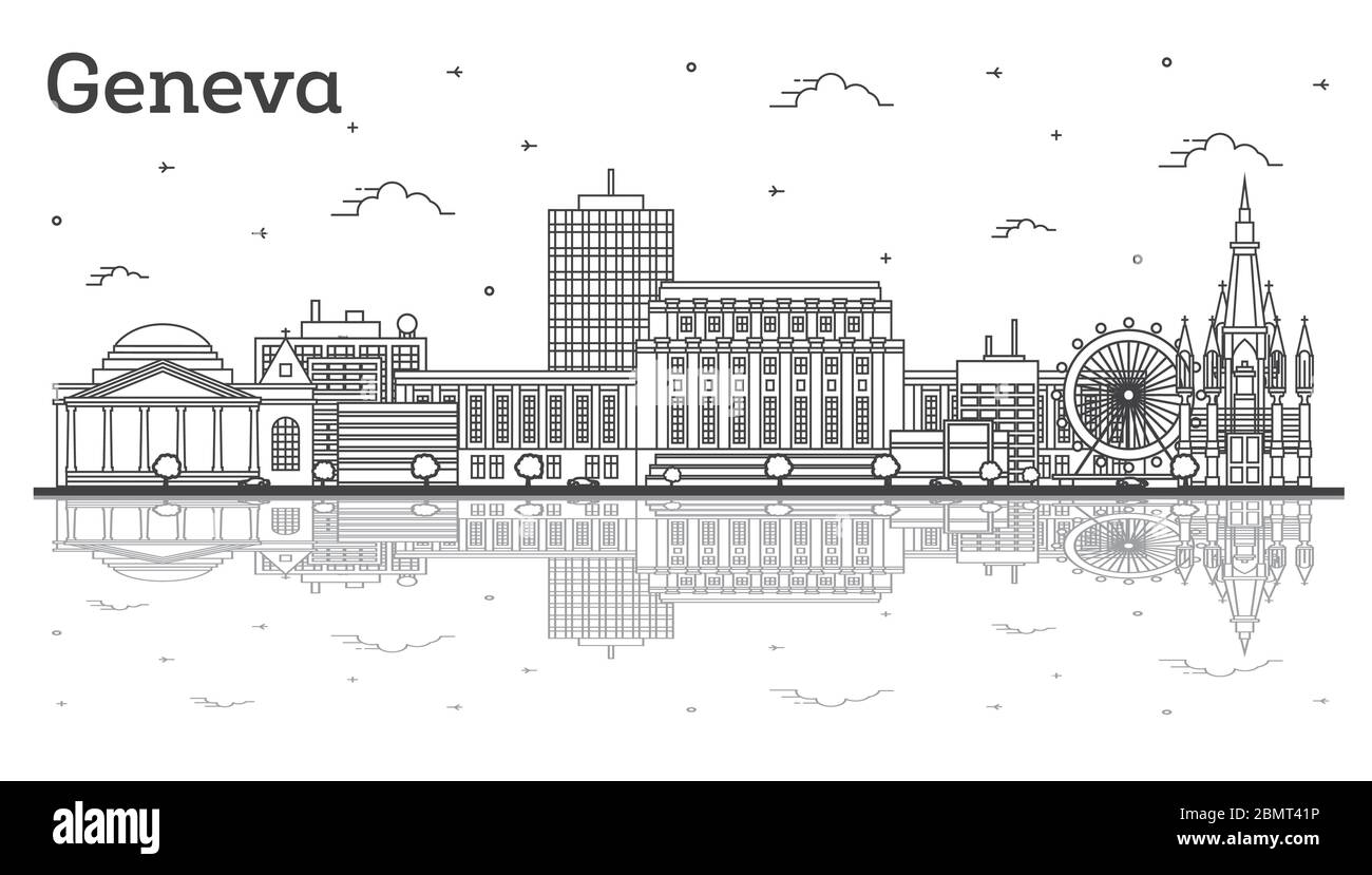 Outline Geneva Switzerland City Skyline with Modern Buildings and ...