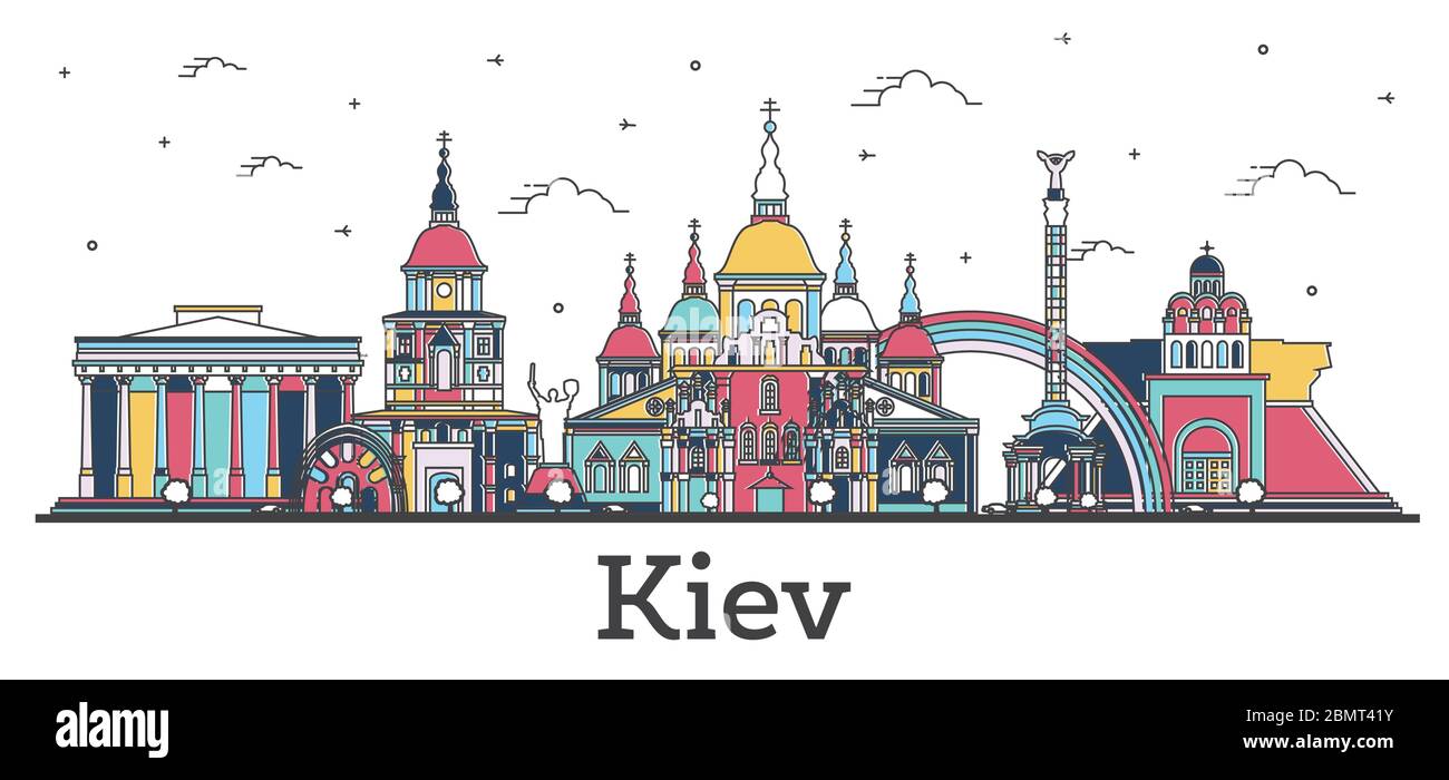 Outline Kiev Ukraine City Skyline with Color Buildings Isolated on ...