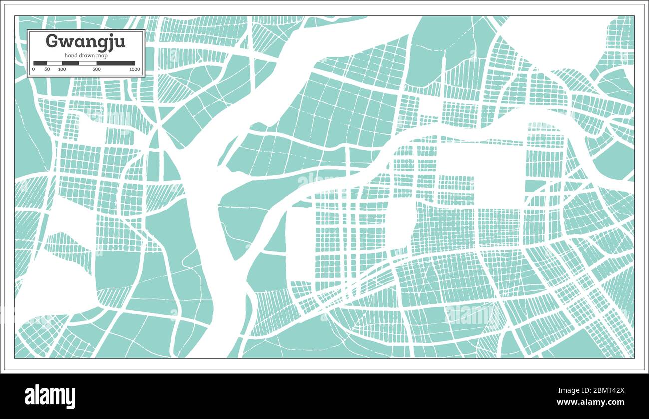 Gwangju South Korea City Map in Retro Style. Outline Map. Vector ...
