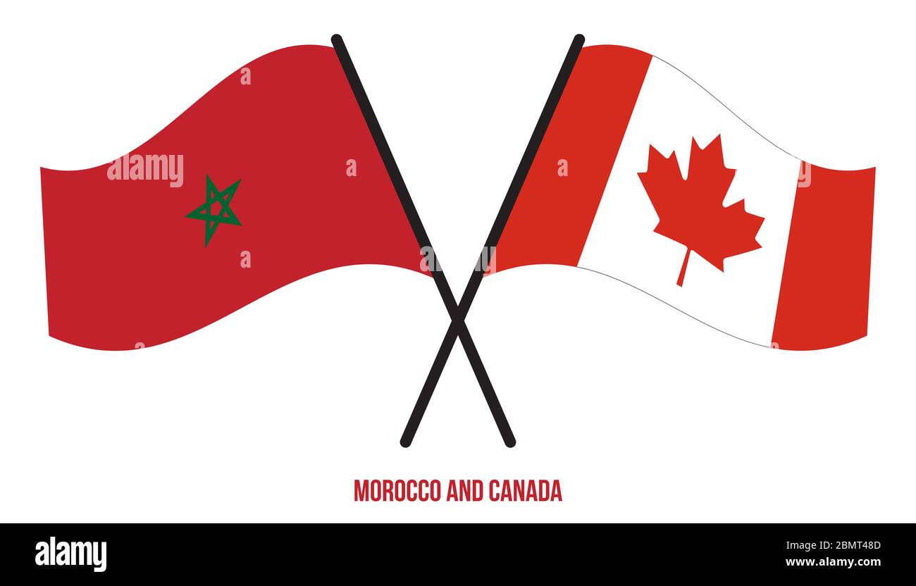 Morocco and Canada Flags Crossed And Waving Flat Style. Official ...