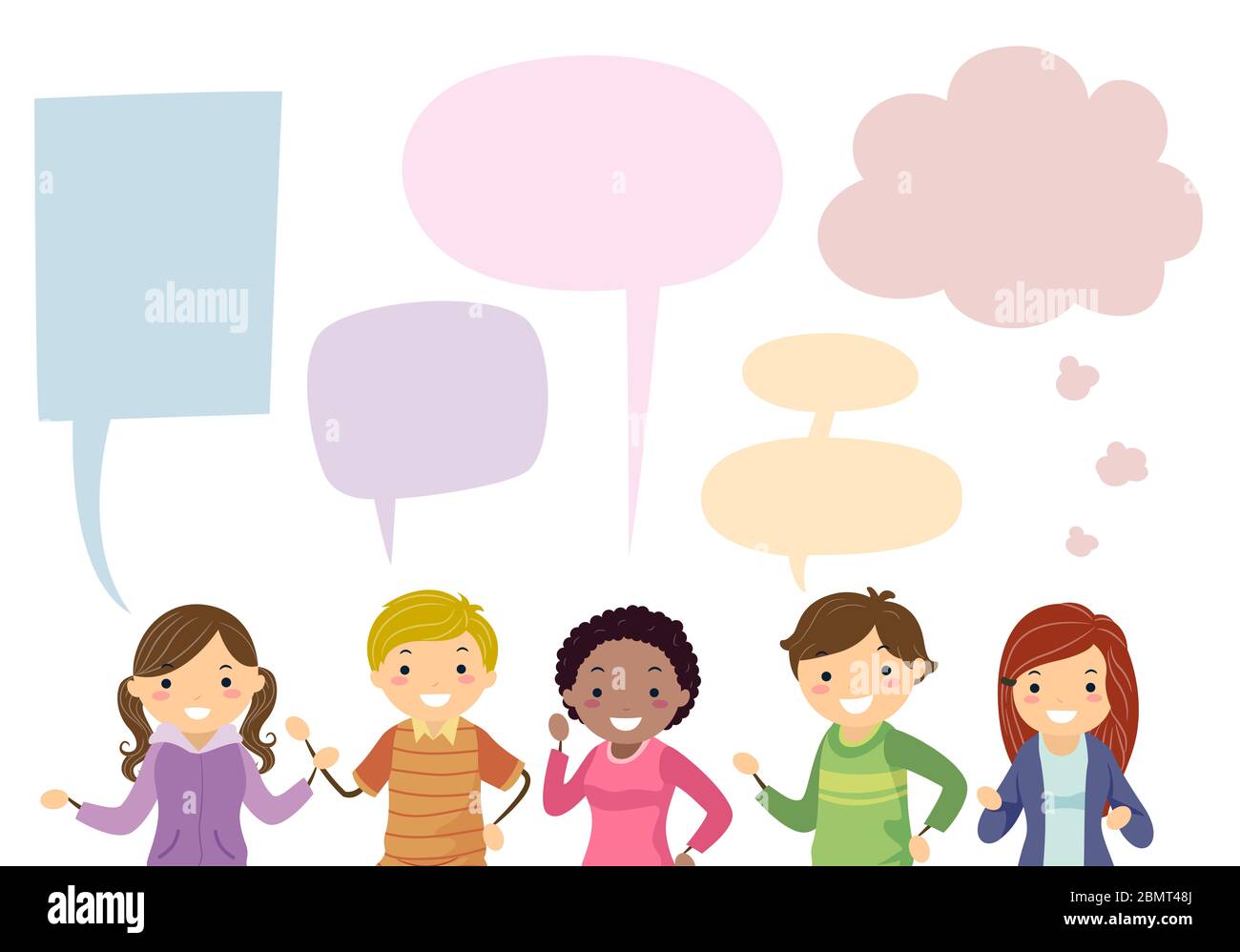 Illustration of Stickman Teenage Girls and Guys with Blank Speech and ...