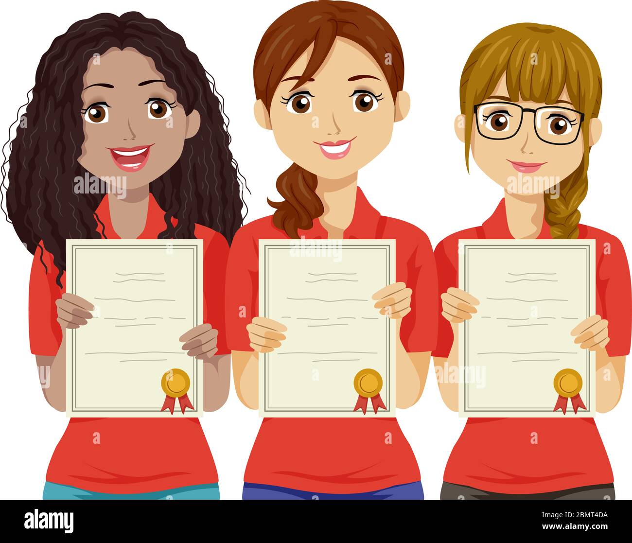 Illustration of Teenage Girls Students Showing their Academic Award ...
