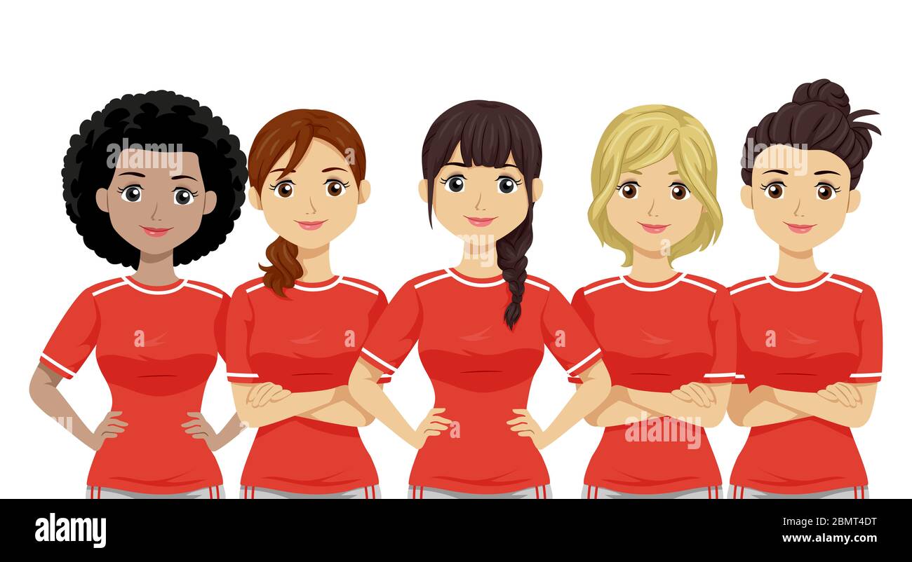Girls Soccer Team Cartoon