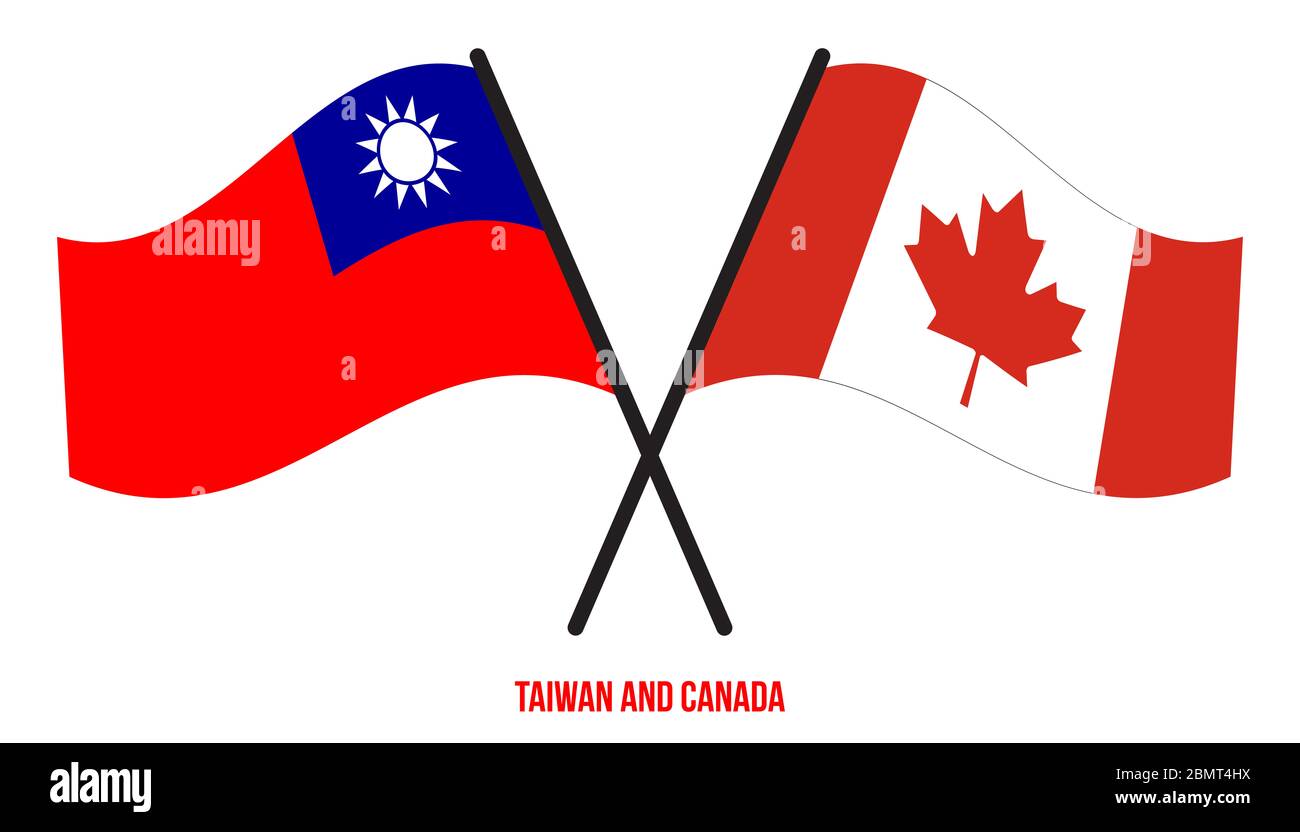 Taiwan and Canada Flags Crossed And Waving Flat Style. Official ...