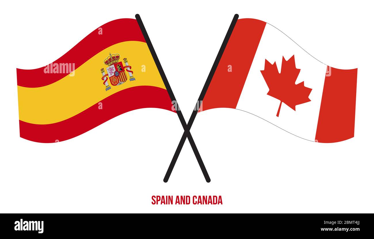 Spain and Canada Flags Crossed And Waving Flat Style. Official ...