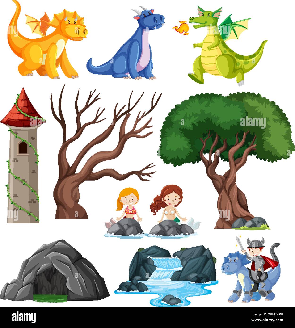 Set of fairytale characters and nature settings illustration Stock ...