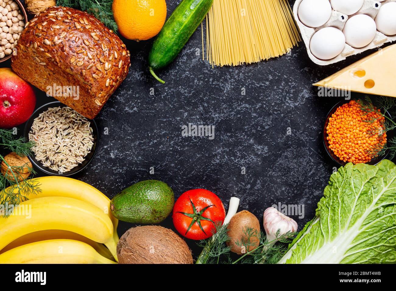 Conceptual image of healthy food balance with vegetables and fruits ...