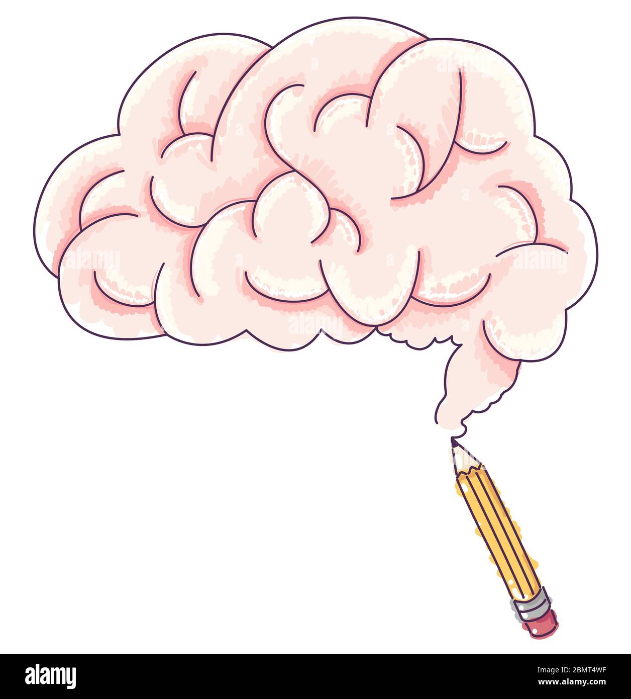 Illustration of a Pencil with a Drawing of a Brain Stock Photo - Alamy