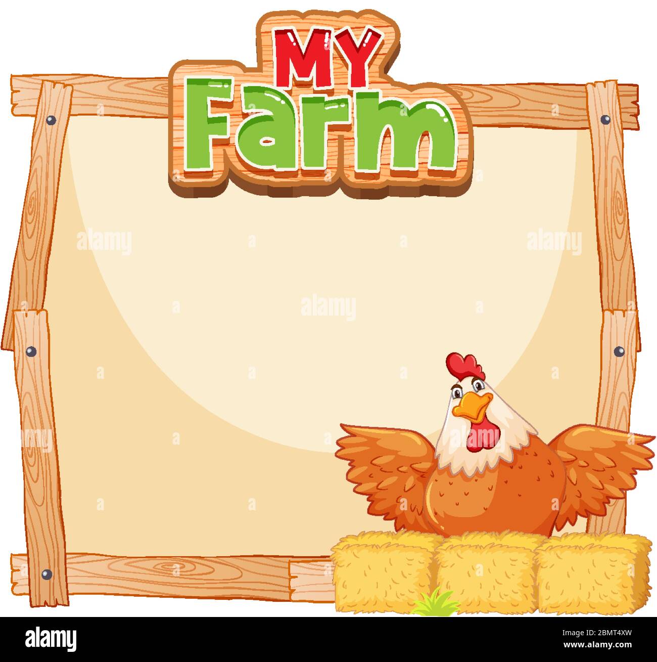 Border template design with chicken and hay illustration Stock Vector ...