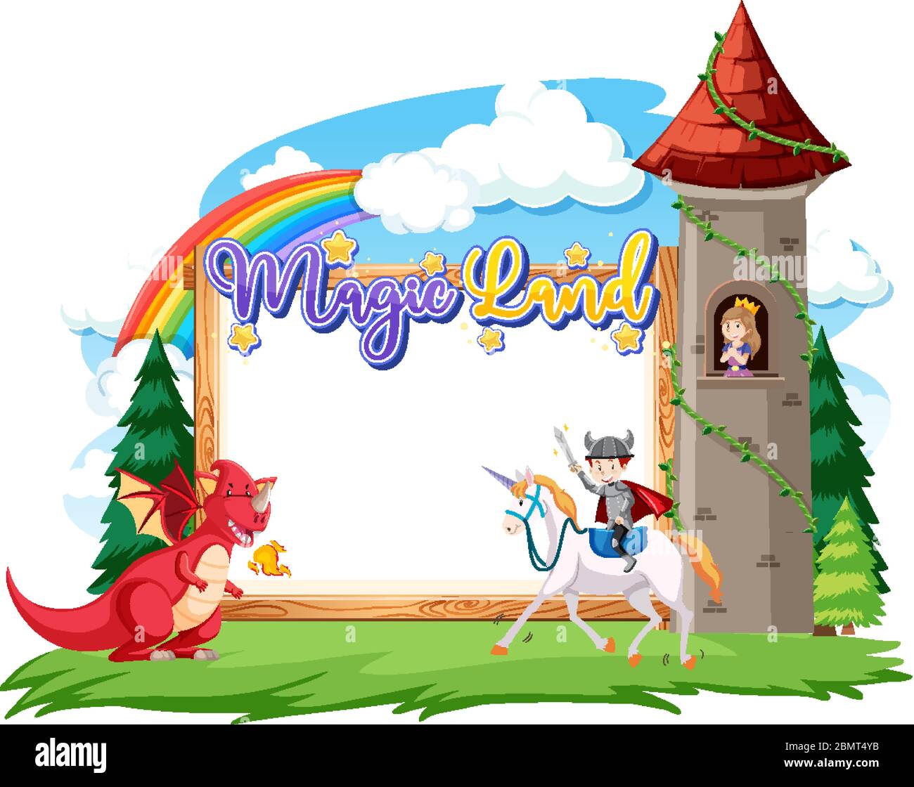 Border template design with dragon and knight illustration Stock Vector ...