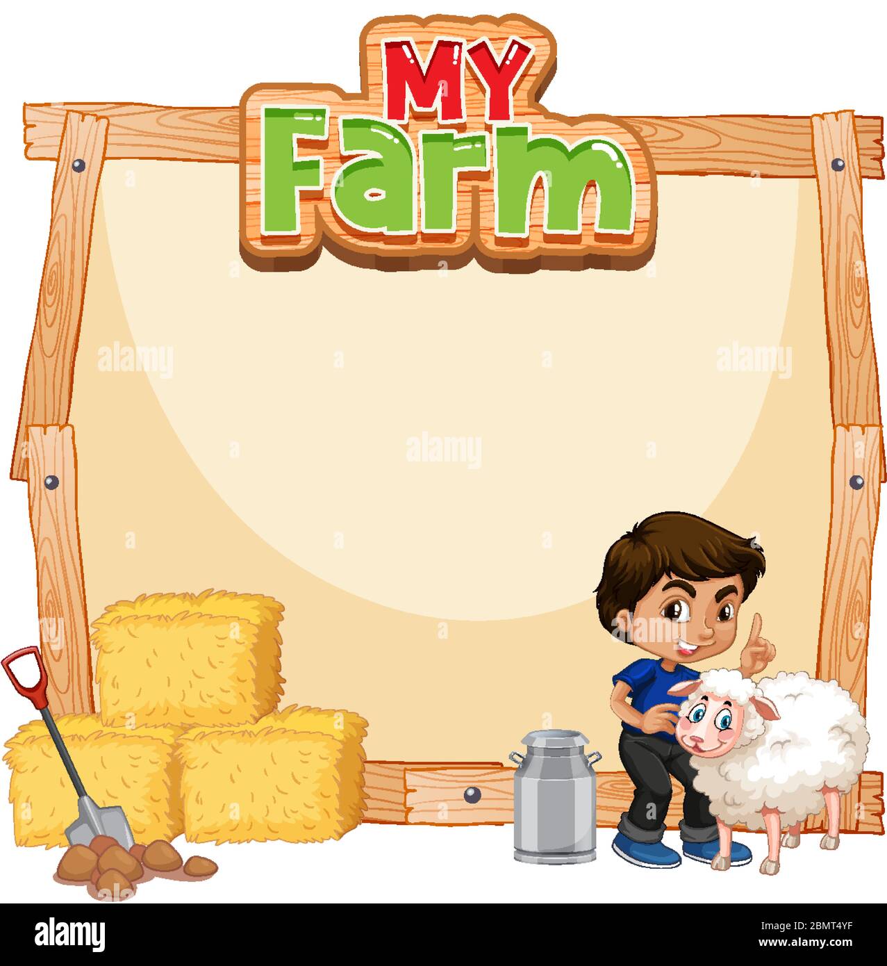 Border template design with boy and sheep illustration Stock Vector ...