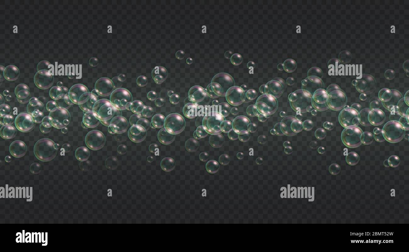 Stripe of soap bubbles. Abstract floating shampoo, bath lather line ...