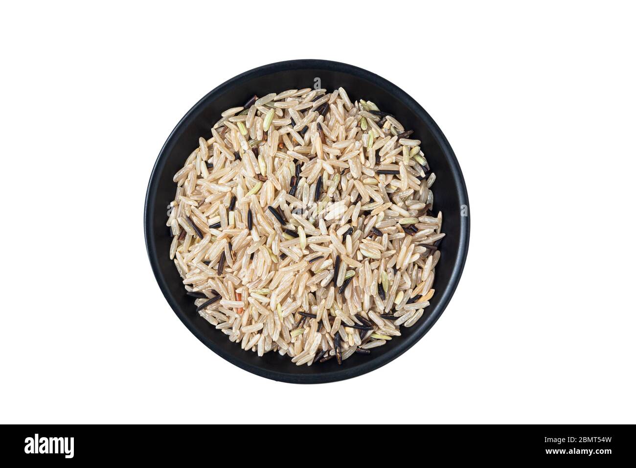 Rice in a black plate on a white background. Assorted multi-colored ...