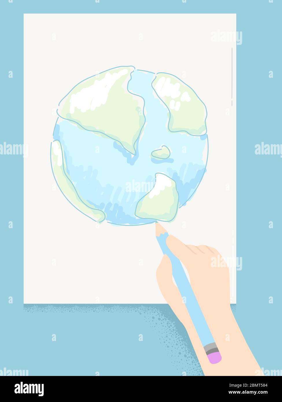Illustration of a Hand Holding a Pencil and Drawing the Earth on Paper ...