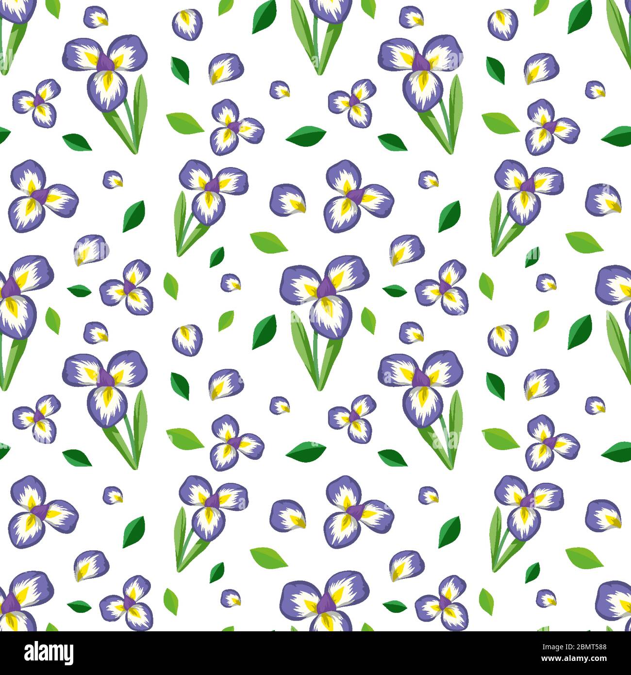 Seamless pattern with cute purple flower and leaf illustration Stock ...