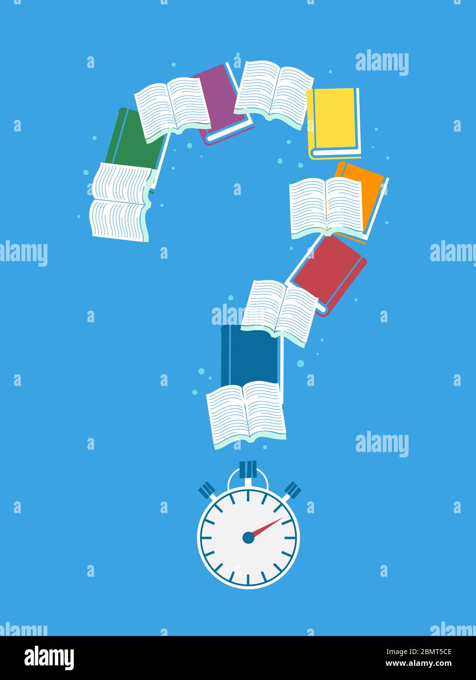 Illustration of a Timer as Dot of Books Shaped as Question Mark Stock ...