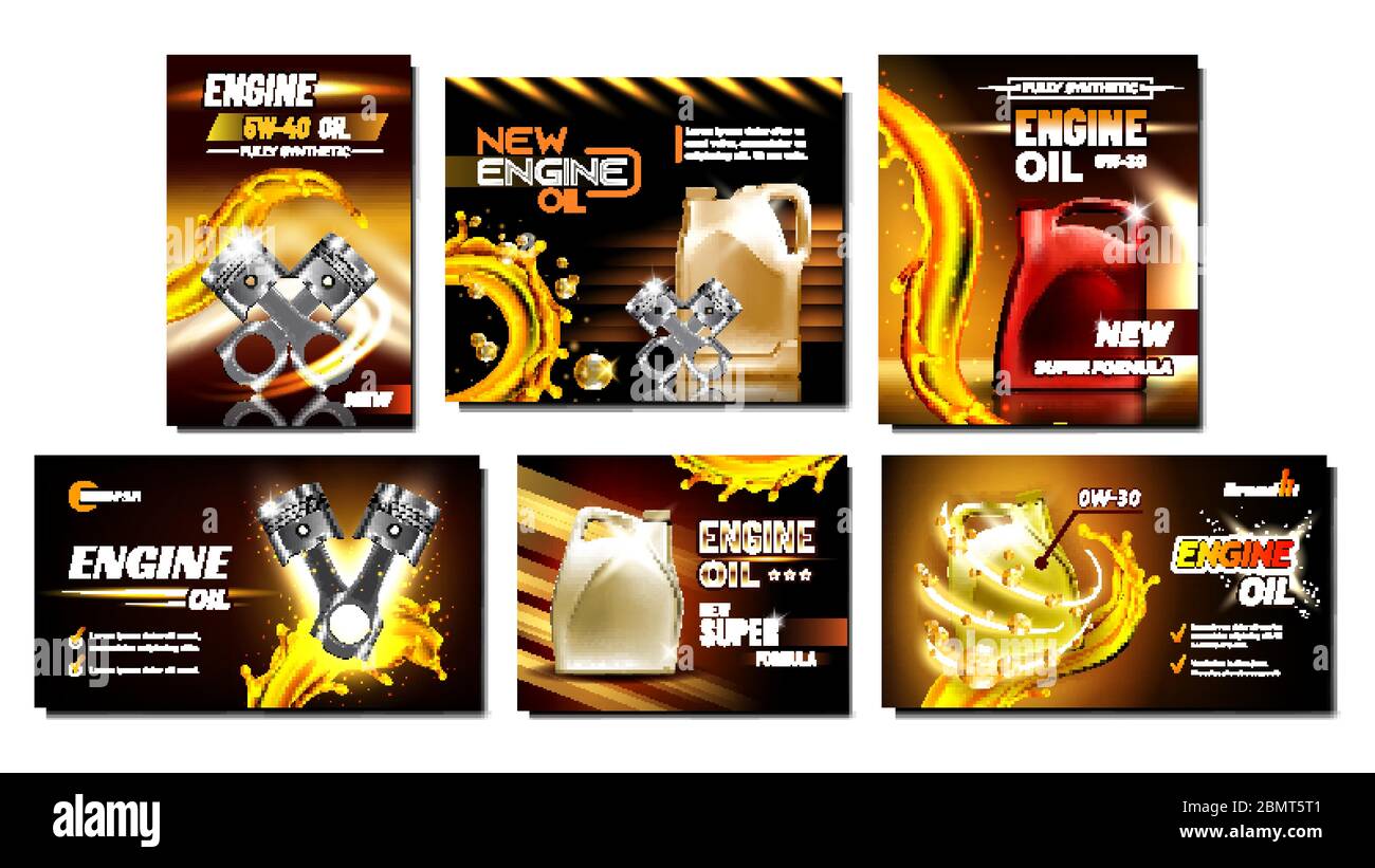 Engine Oil Car Repair Service Posters Set Vector Stock Vector Image ...