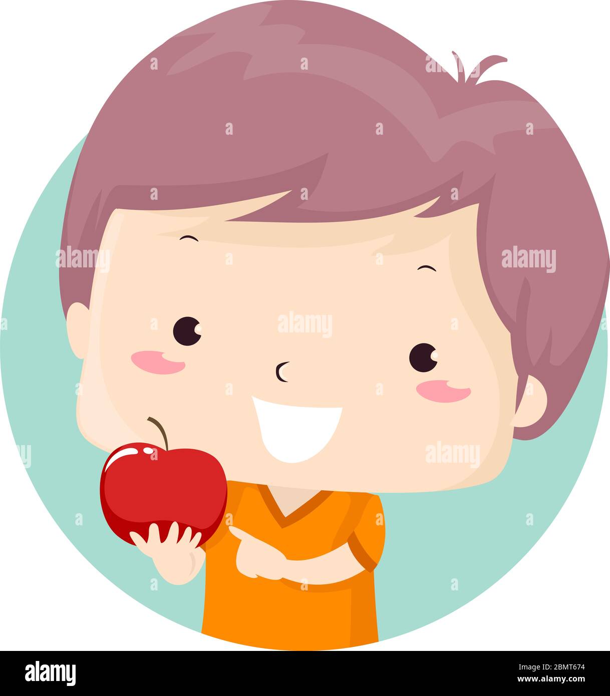 Illustration of a Kid Boy Pointing to a Red Apple Stock Photo - Alamy