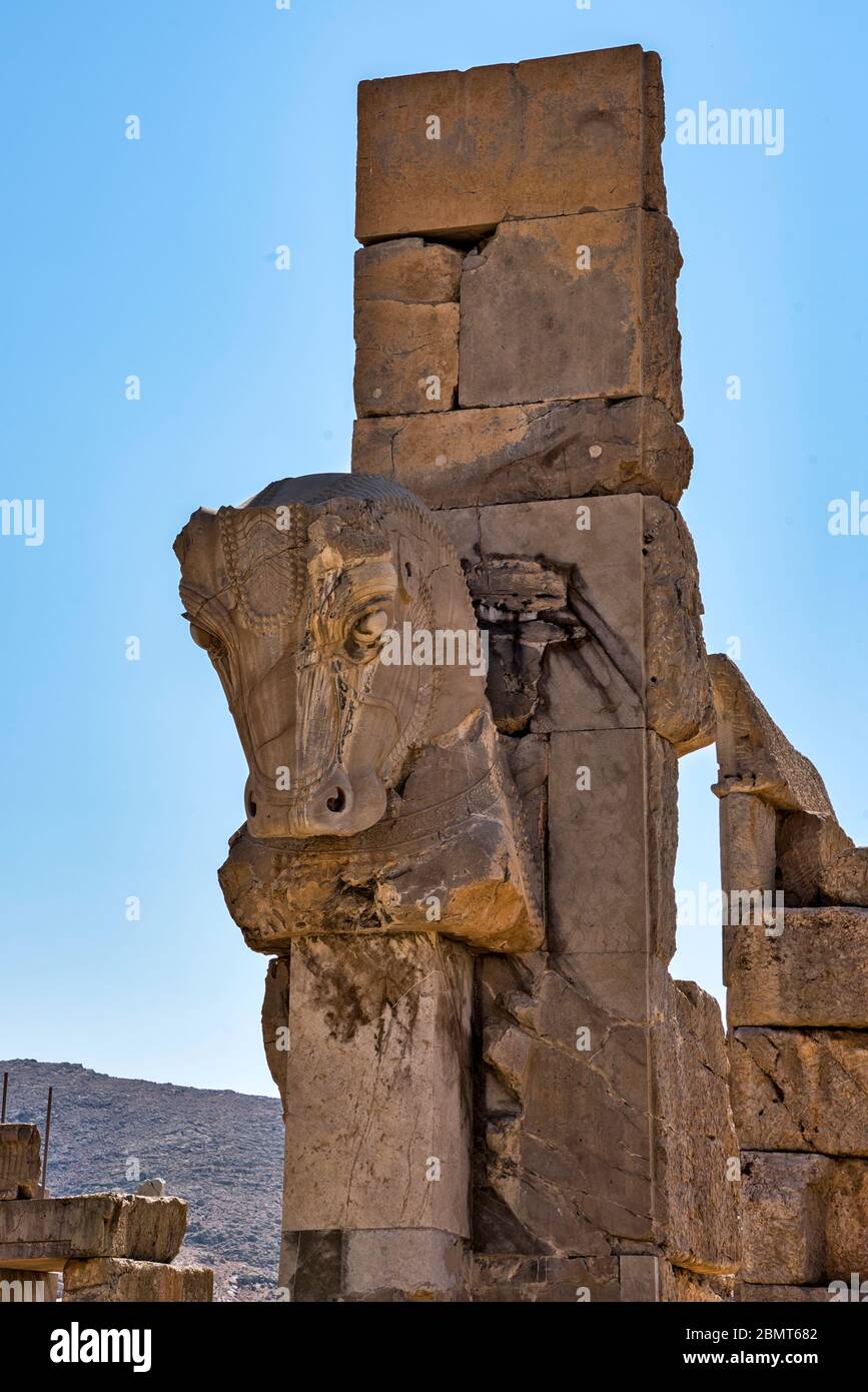 Horse head in the ruins of the Palace of the Hundred Columns ...