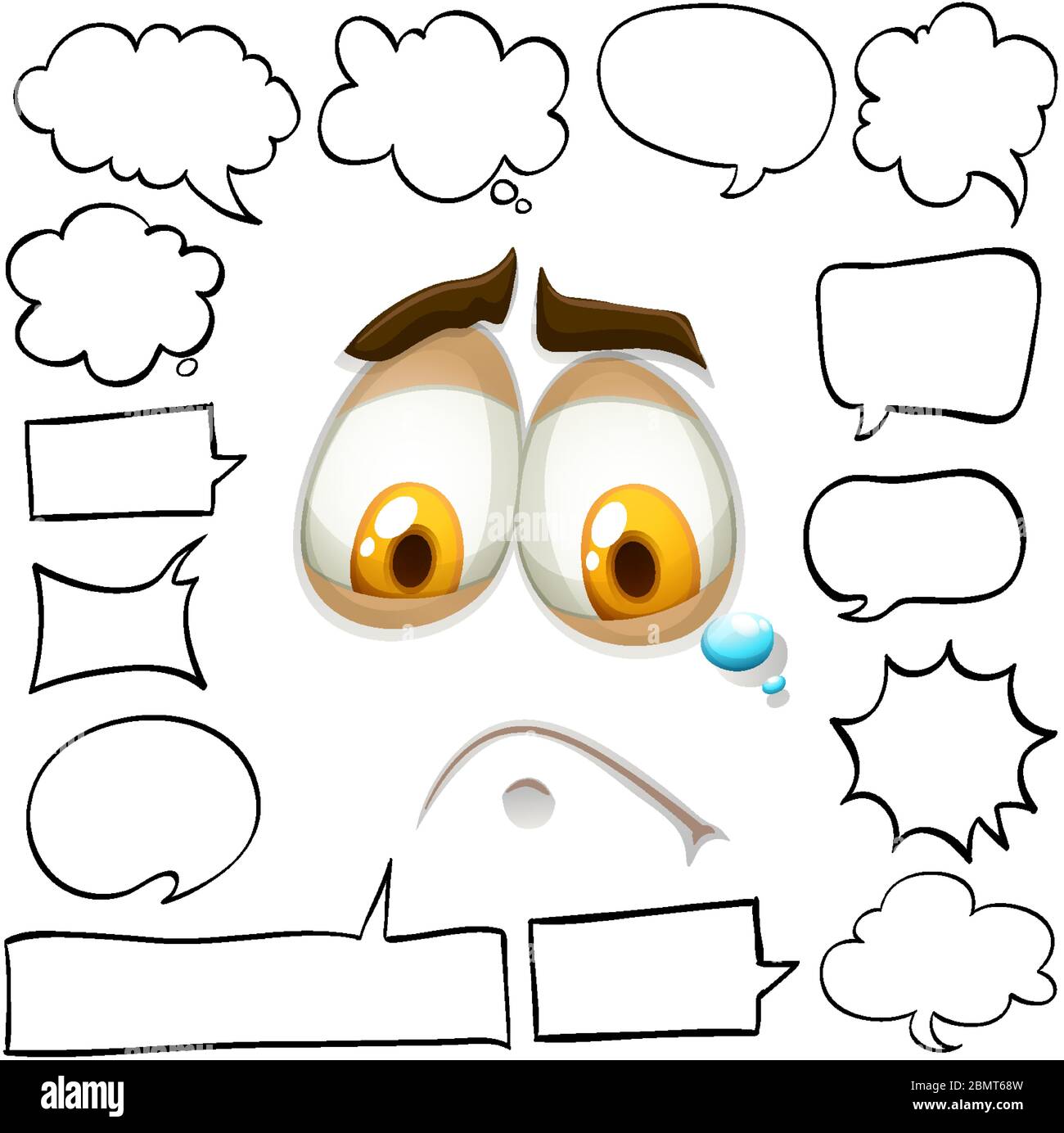 Different shapes of speech bubbles with crying face illustration Stock ...
