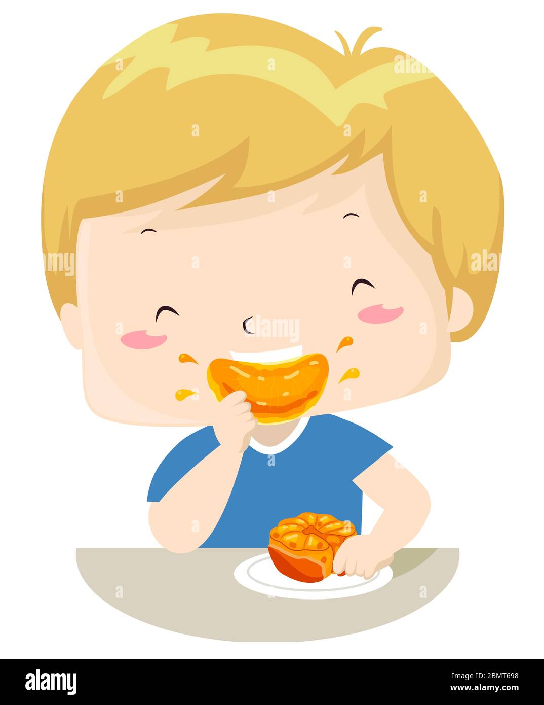 Illustration of a Kid Boy Eating a Slice of Juicy Orange Fruit Stock ...