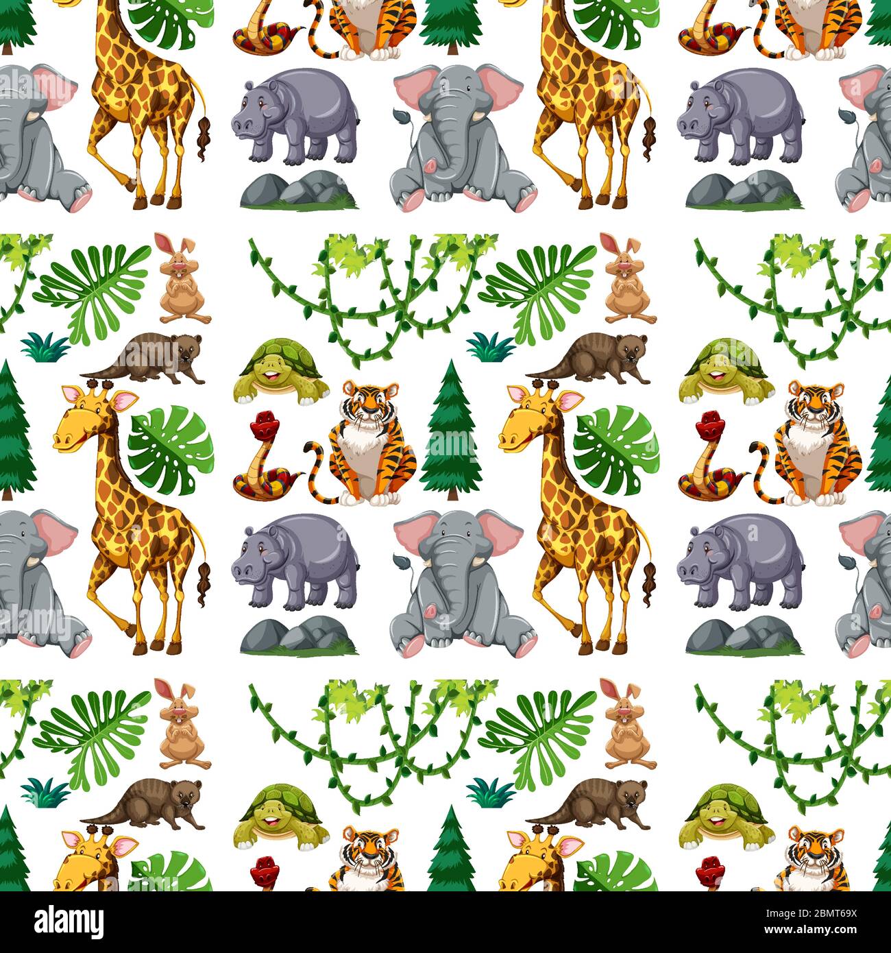 Safari animal seamless pattern with cute animal illustration Stock ...